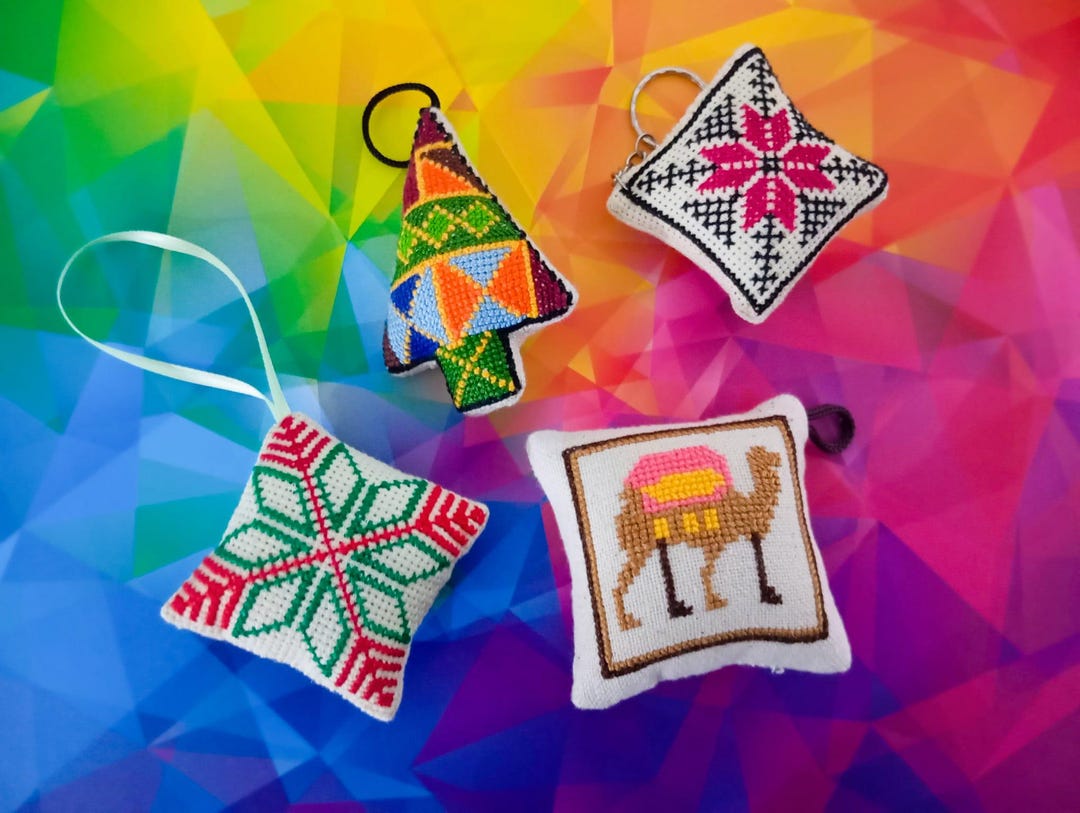 Keychain, Tatreez, Mini Cushion, Key Ring, Decoration, Hand-stitched ...