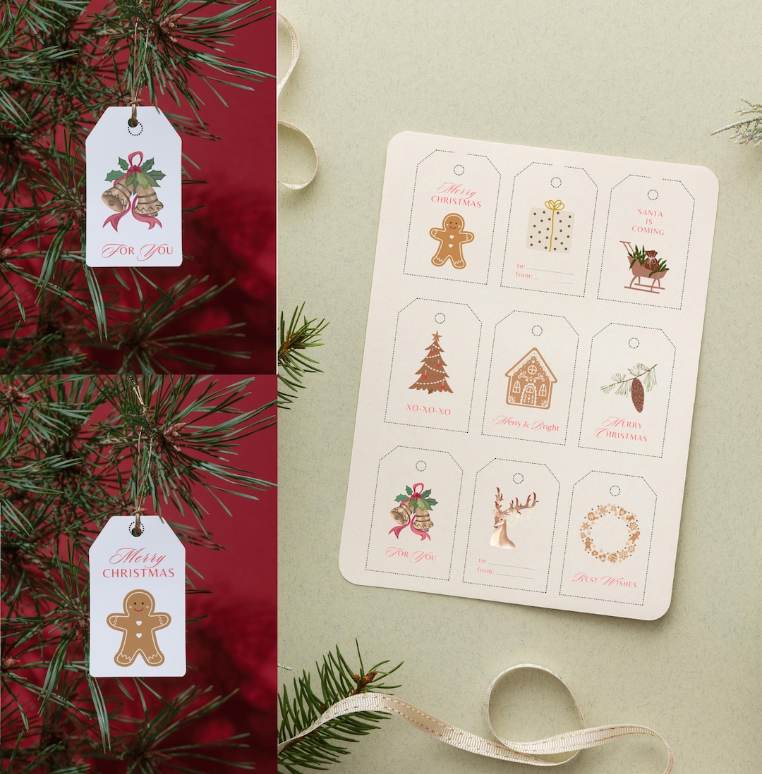 Printable Christmas Gift Tags, Elegant Holiday Present Tags, Festive ...