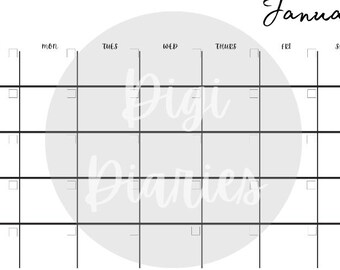 Printable Black and White Monthly Calendar - Etsy