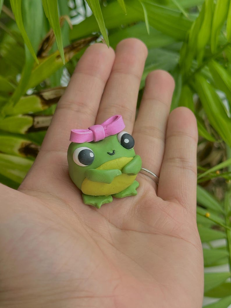 Coquette Pink Baby Girly Frog Figurine | Desk Friend | Handmade Gift ...