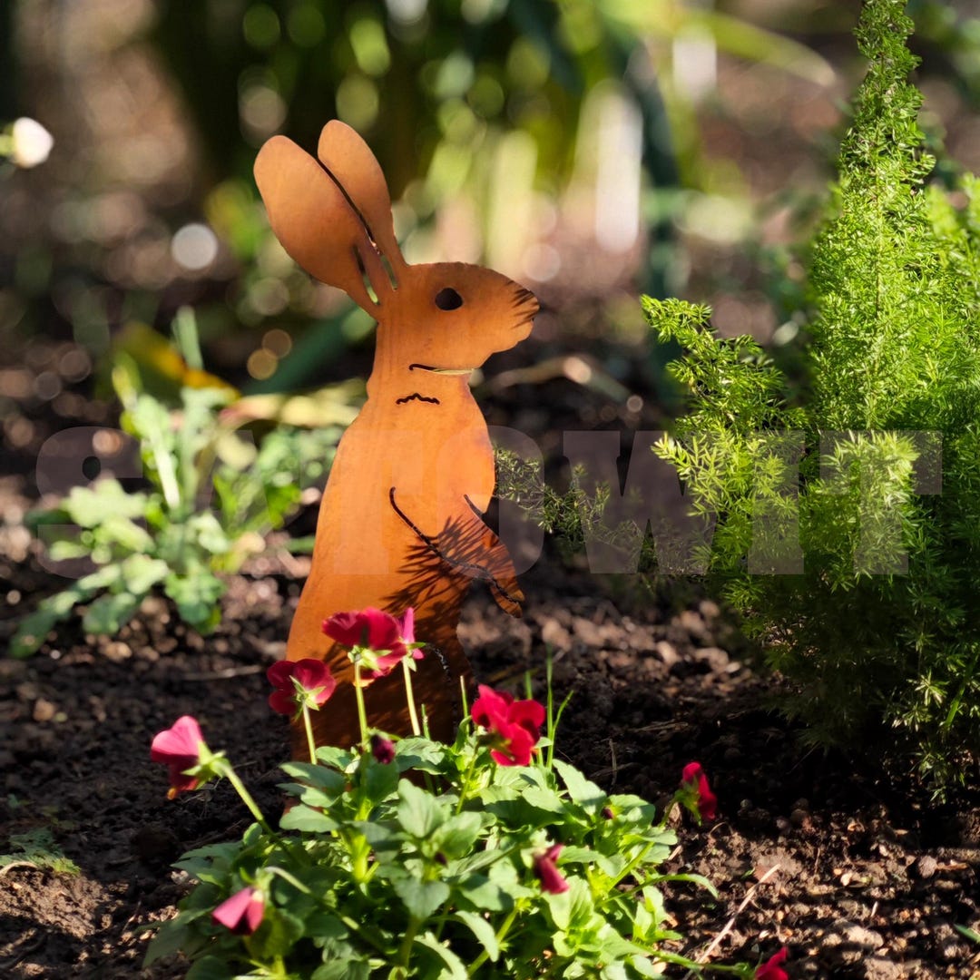 Rusty Rabbits, Garden Ornament, Garden Metal Rabbits, Garden Rabbit ...