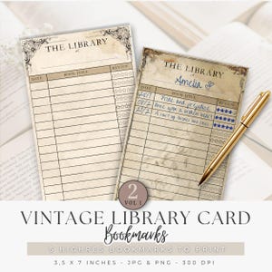 Printable Bookmark Library Card Vintage Reading Log Book Review, Gift ...