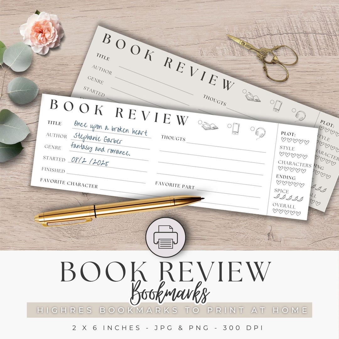 Printable Book Review Bookmark, Minimalist Bookmark, Book Club ...