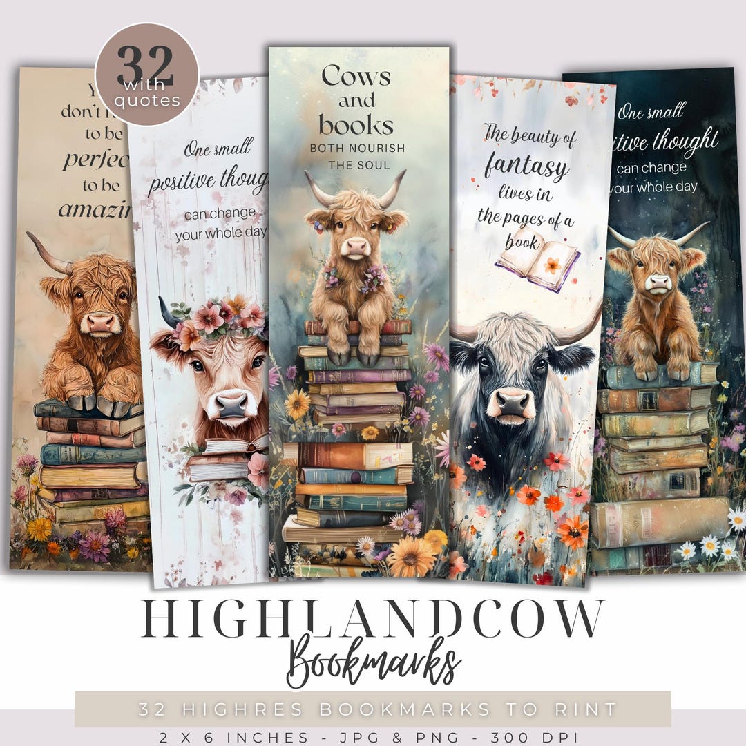 Highland Cow Printable Bookmark Printable PNG Files Instant Download ...