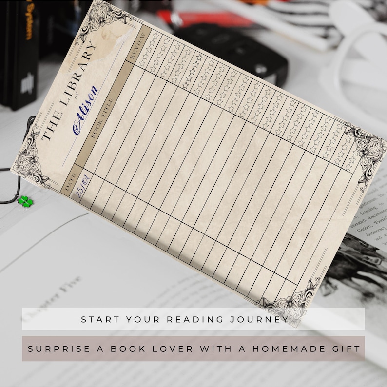 Printable Bookmark Library Card Vintage Reading Log Book Review, Gift ...