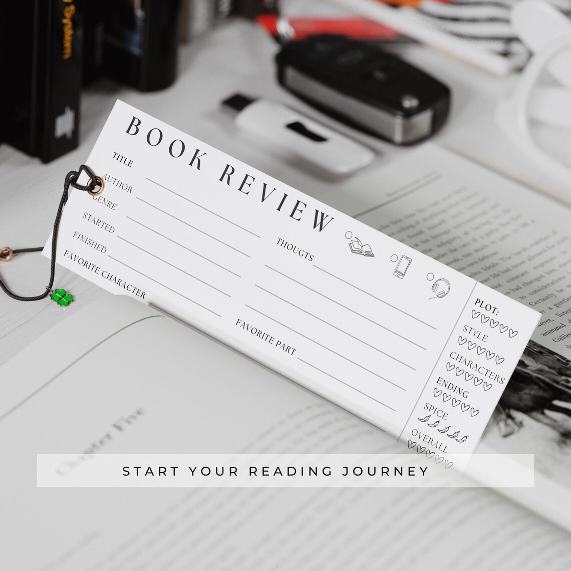 Printable Book Review Bookmark, Minimalist Bookmark, Book Club ...
