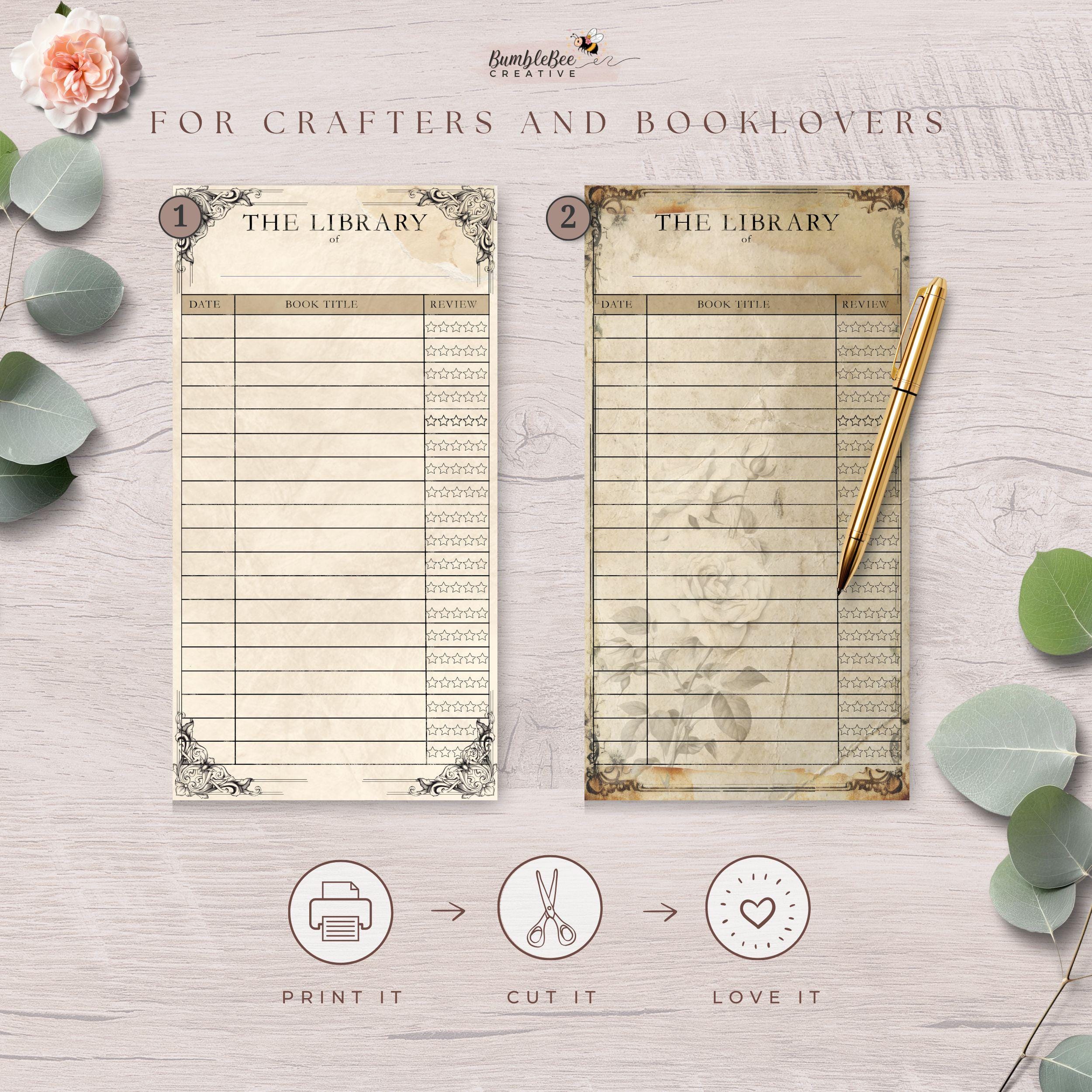 Printable Bookmark Library Card Vintage Reading Log Book Review, Gift ...