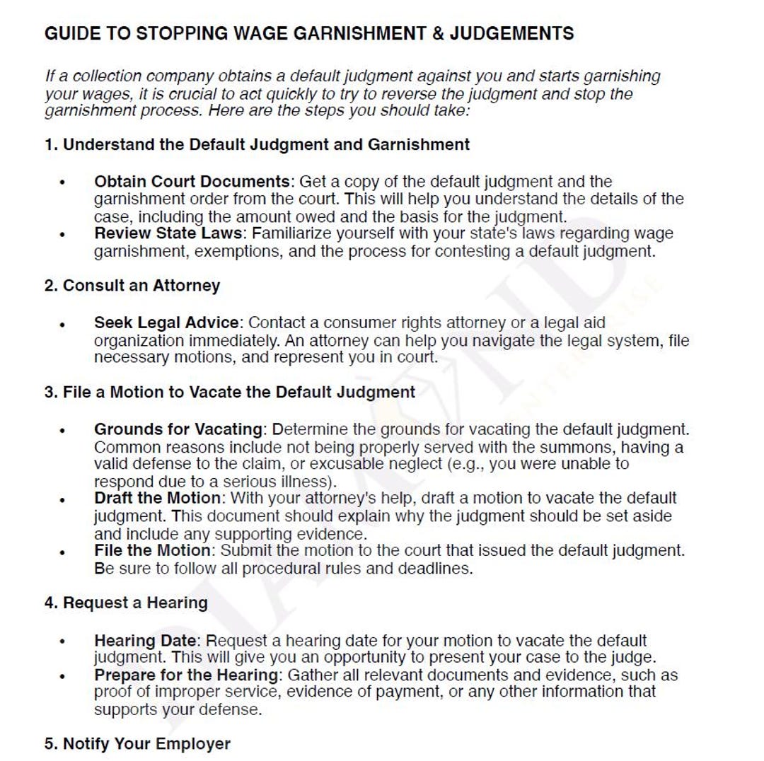 Stop Wage Garnishment & Judgments Guide | Step-by-step Word Template ...