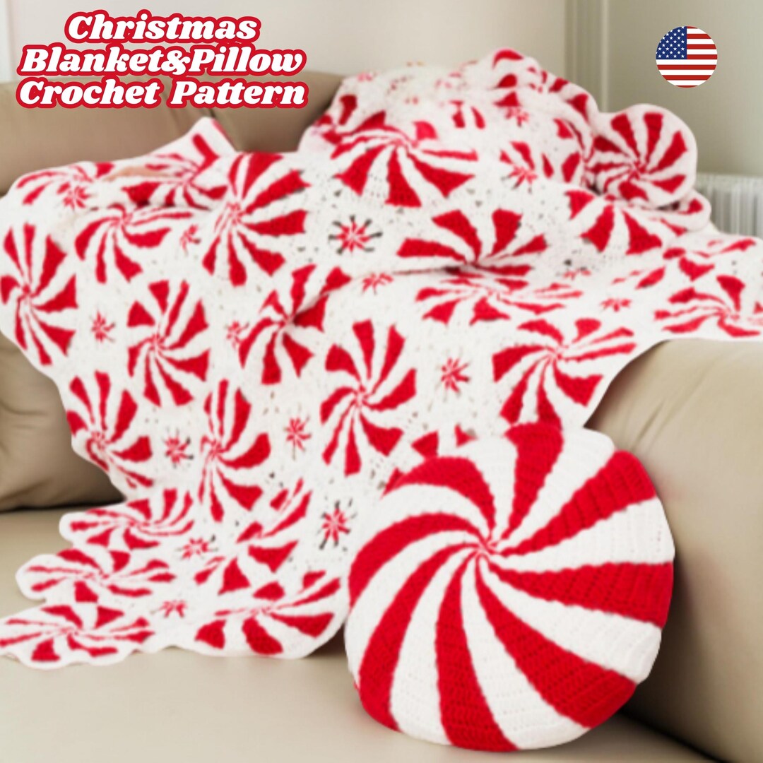 Vintage Peppermint Christmas Blanket & Pillow Crochet Pattern (PDF) - Etsy