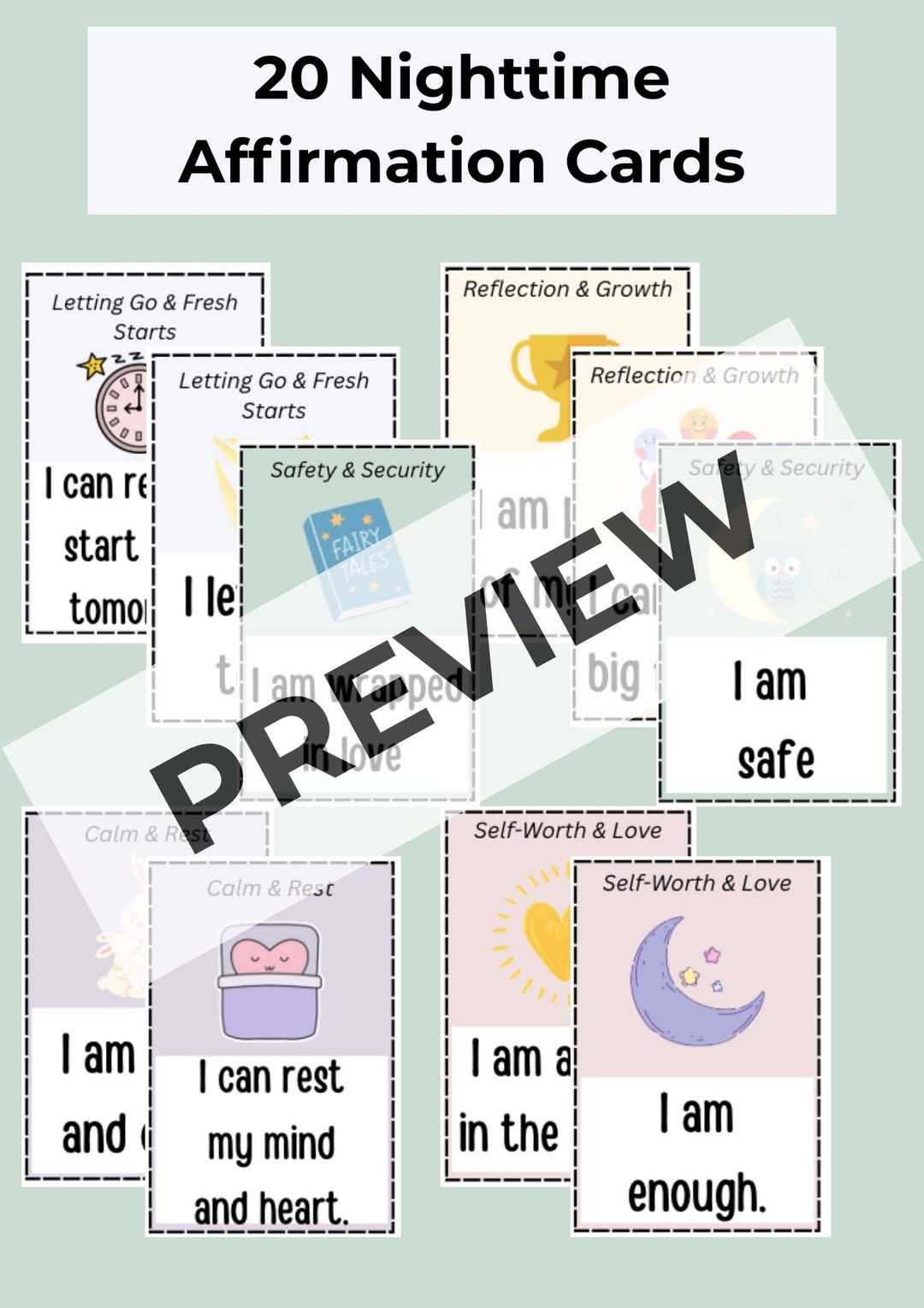 Nighttime Affirmation Cards for Kids | Gentle Bedtime Routine | Soft ...