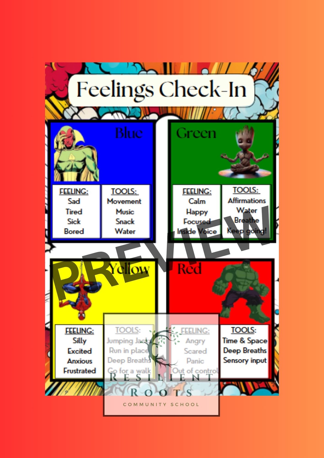 Marvel Feelings Check-in | SEL Printable | Emotional Regulation Chart ...
