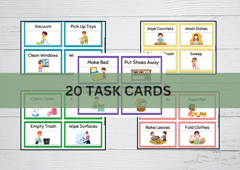 Color-coded Chore Cards With Visuals for Non-readers – 20 Printable ...