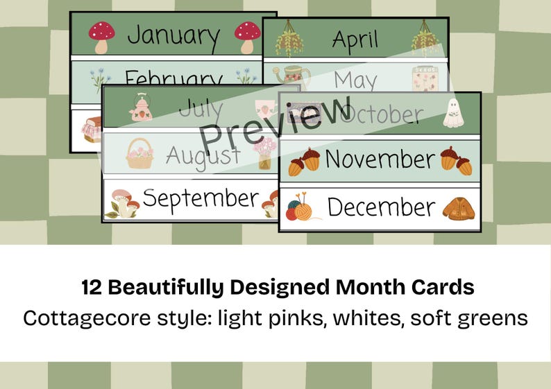 Cottagecore Months of the Year Cards | Calendar Wall Decor for ...