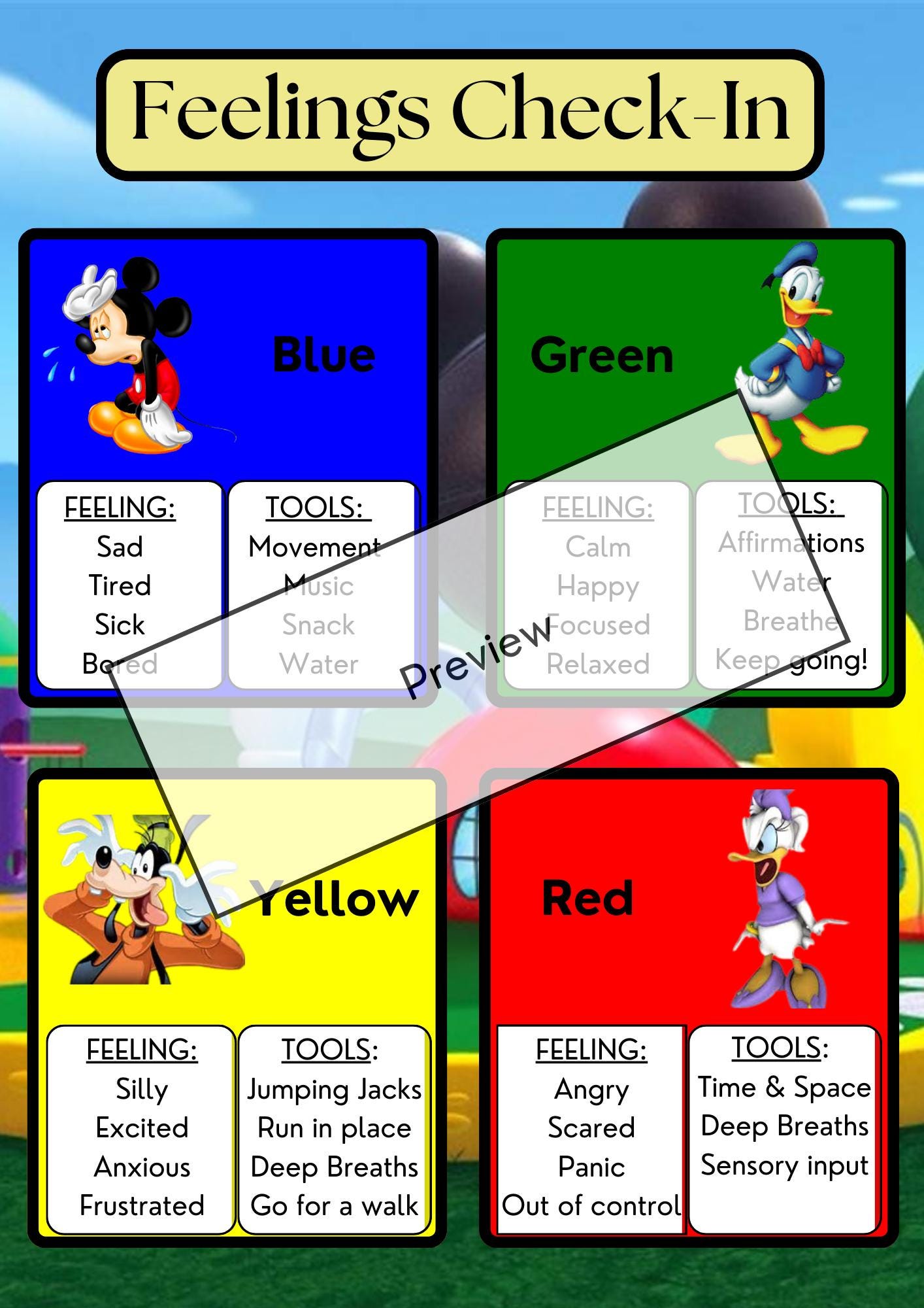 Mickey Mouse Clubhouse Feelings Check-in | Emotion Zones Chart - Etsy