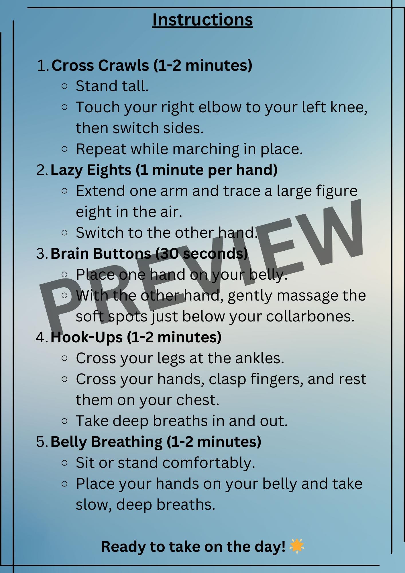 Morning Routine Brain Gym Printable | Daily Focus & Calm Activity for ...