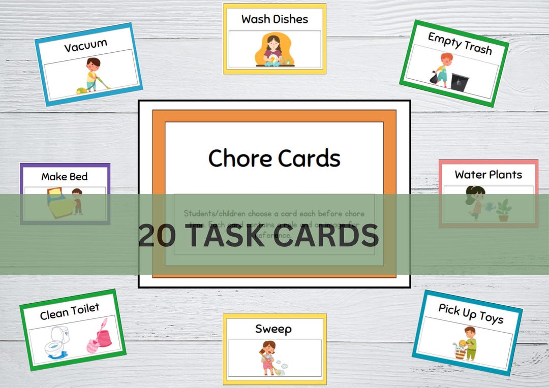 Color-coded Chore Cards With Visuals for Non-readers – 20 Printable ...