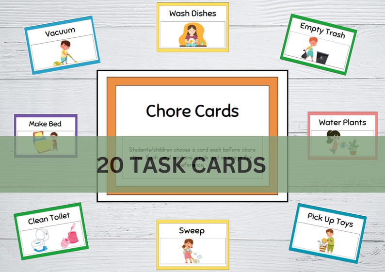 Color-coded Chore Cards With Visuals for Non-readers – 20 Printable ...