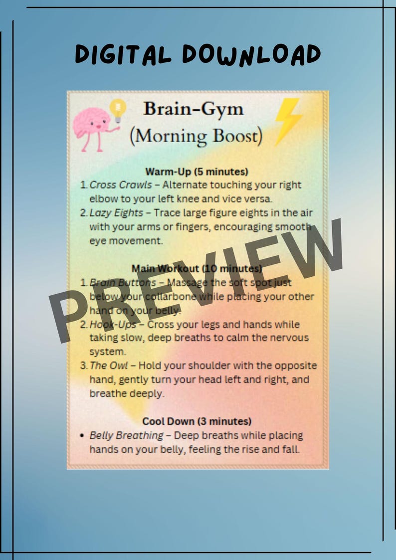 Morning Routine Brain Gym Printable | Daily Focus & Calm Activity for ...