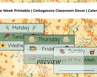 Days of the Week Printable | Soft Neutral Calendar Cards | Cottagecore ...
