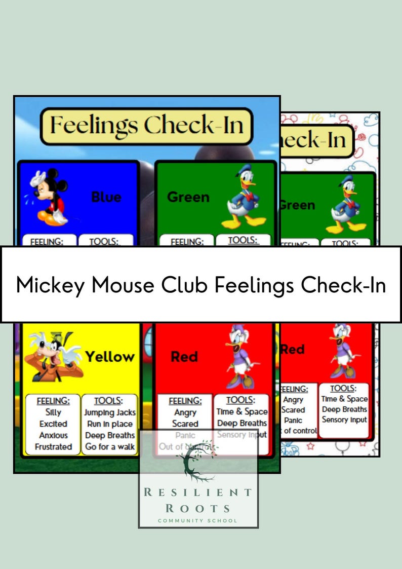 Mickey Mouse Clubhouse Feelings Check-in | Emotion Zones Chart - Etsy