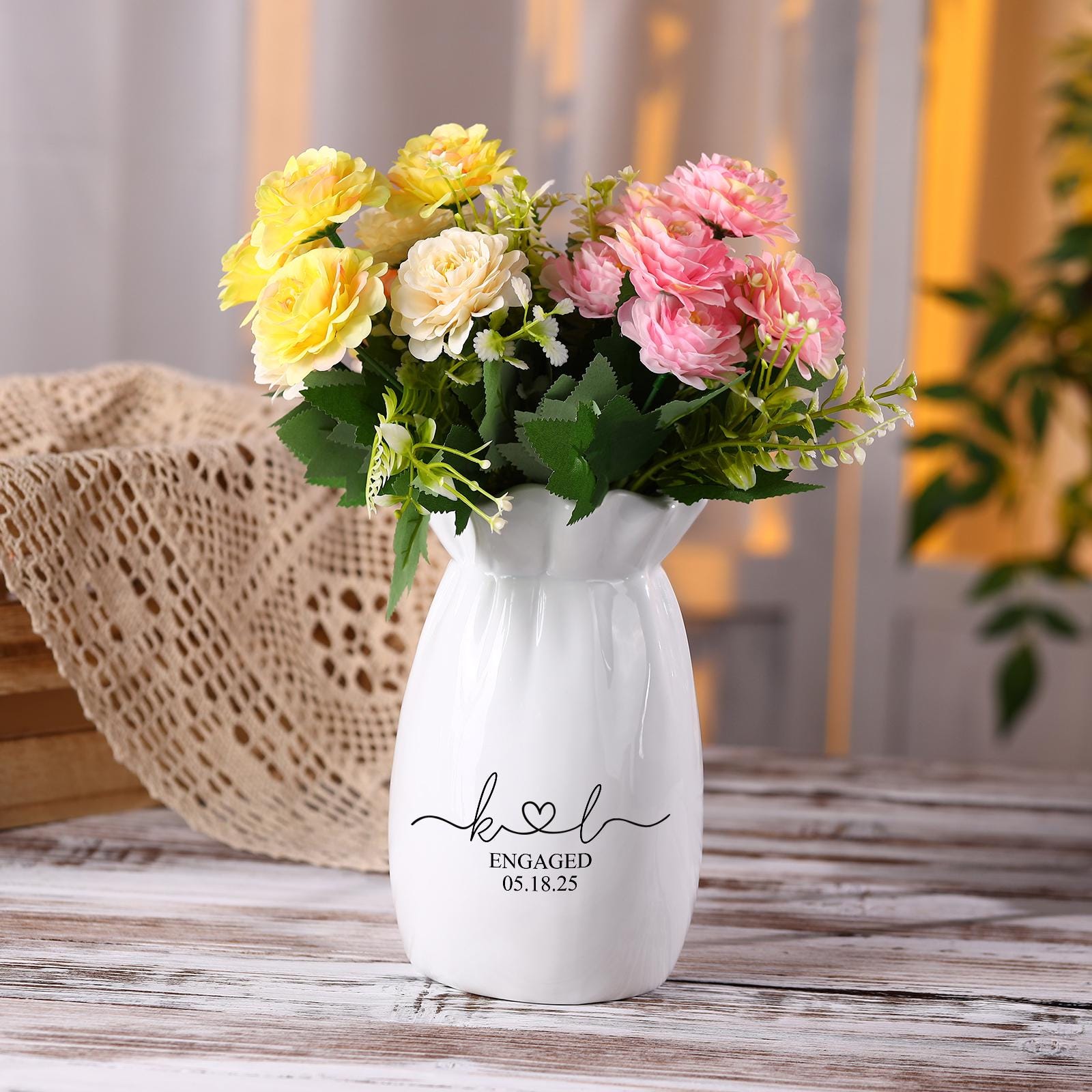 Personalized Engaged Flower Vase for Newlywed,ceramic Flower Vase,gift ...