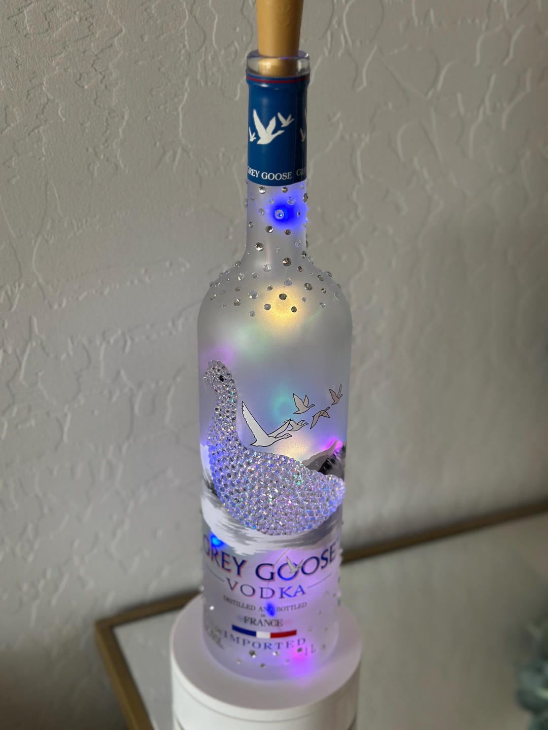 Grey Goode Vodka Bottle Lamp – 1L With Multicolor LED Lights, Battery ...