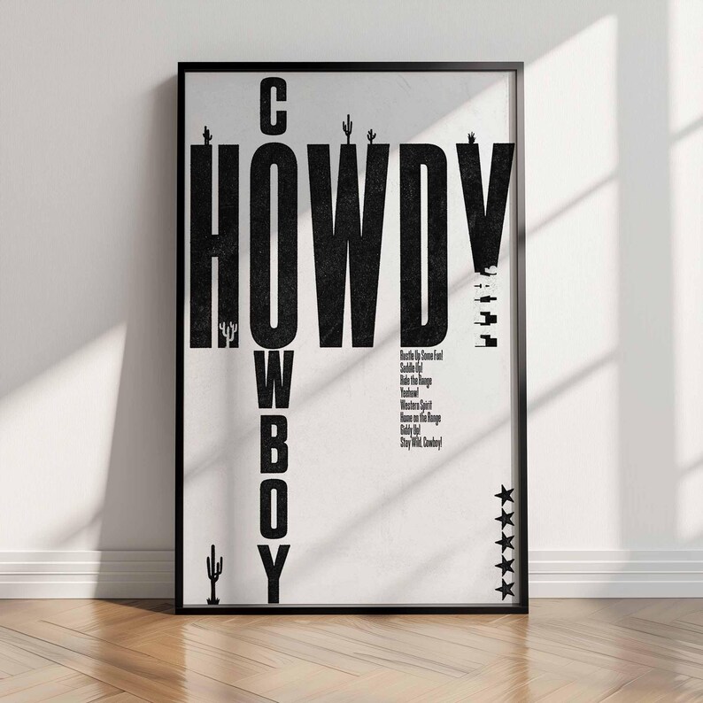 Typography Howdy Movie Poster, Cowboy Sayings, Modern Texas Wall Art ...