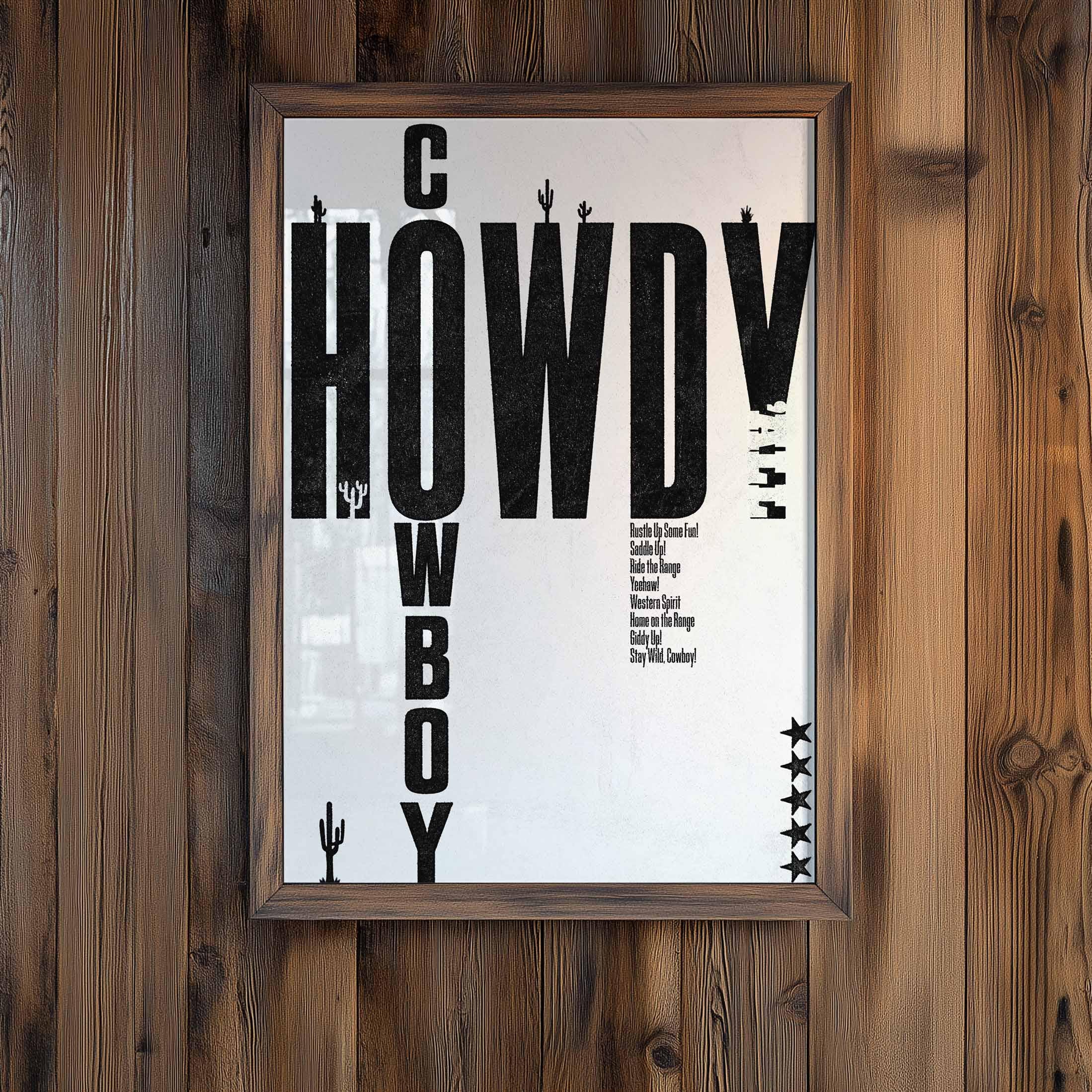Typography Howdy Movie Poster, Cowboy Sayings, Modern Texas Wall Art ...