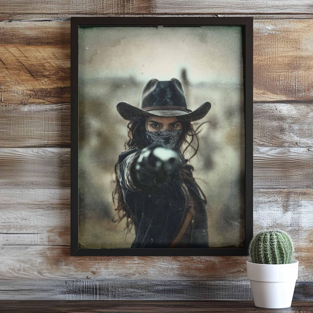 Badass Cowgirl With Gun Poster, Western Vintage Style, Southwestern ...
