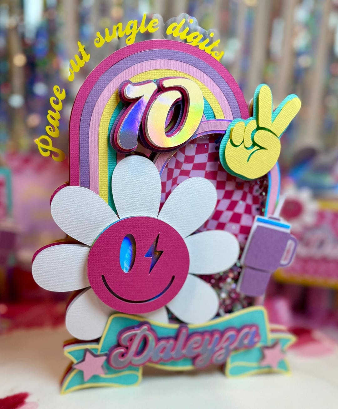 Groovy 10th Birthday Cake Topper: Peace Out Single Digits Shaker With ...