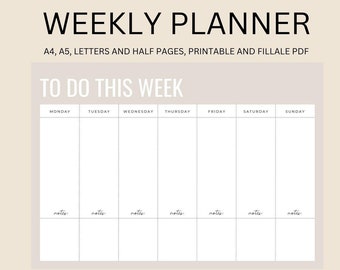 Simple Weekly Planner Printable and Minimal Weekly Planner, Weekly to ...