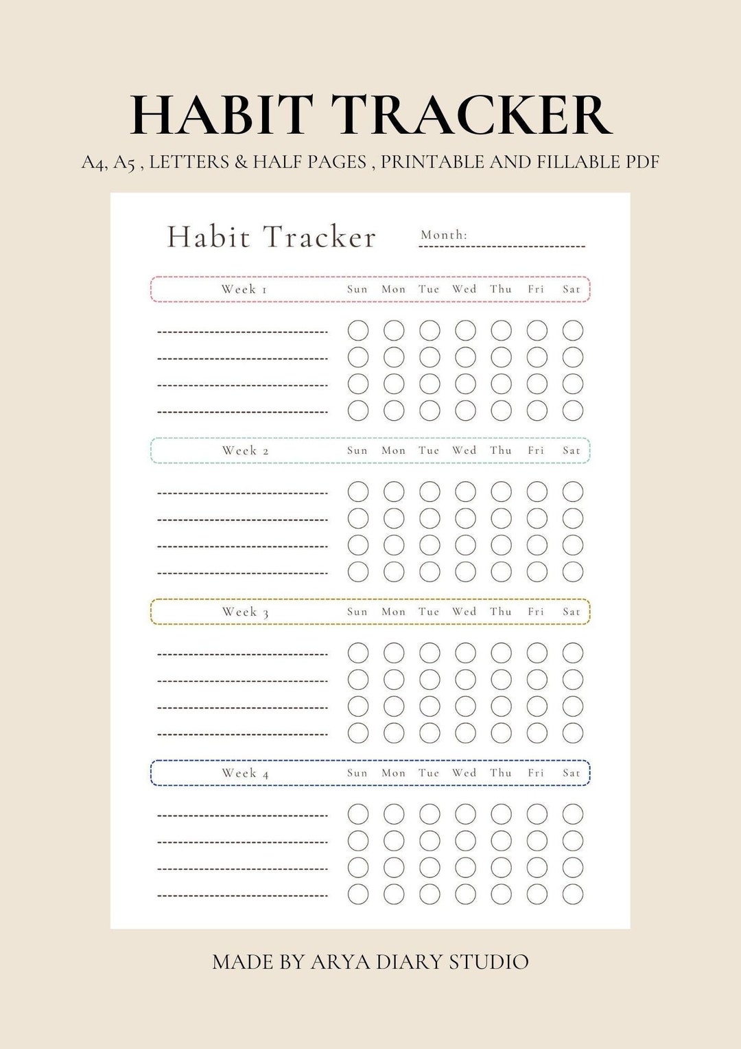 Simple Habit Tracker Printable and Minimal Habit Tracker, Weekly Habits ...