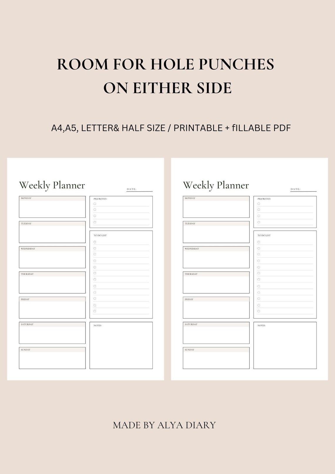 Simple Weekly Planner Printable and Minimal Weekly Planner, Weekly to ...