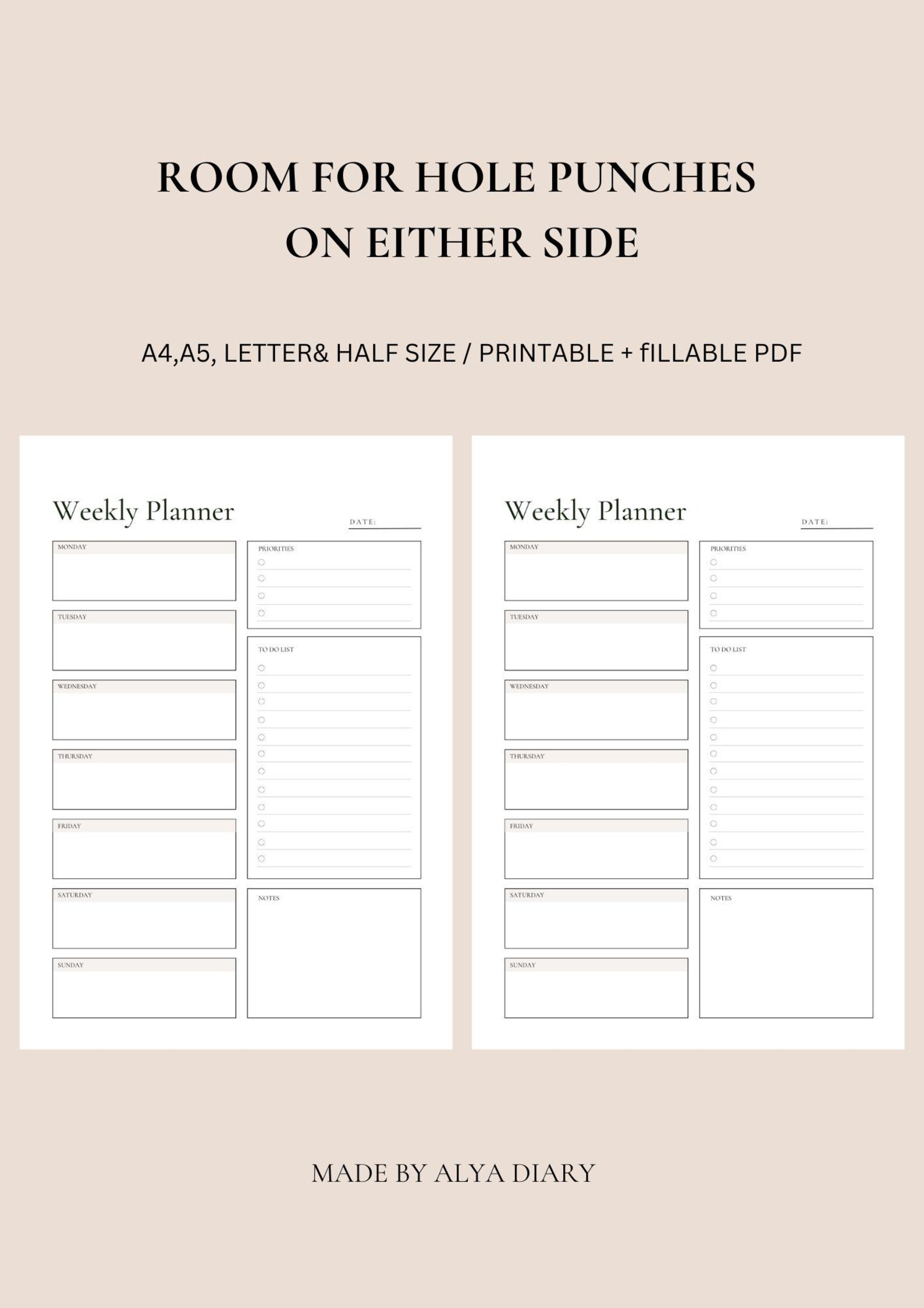 Simple Weekly Planner Printable and Minimal Weekly Planner, Weekly to ...