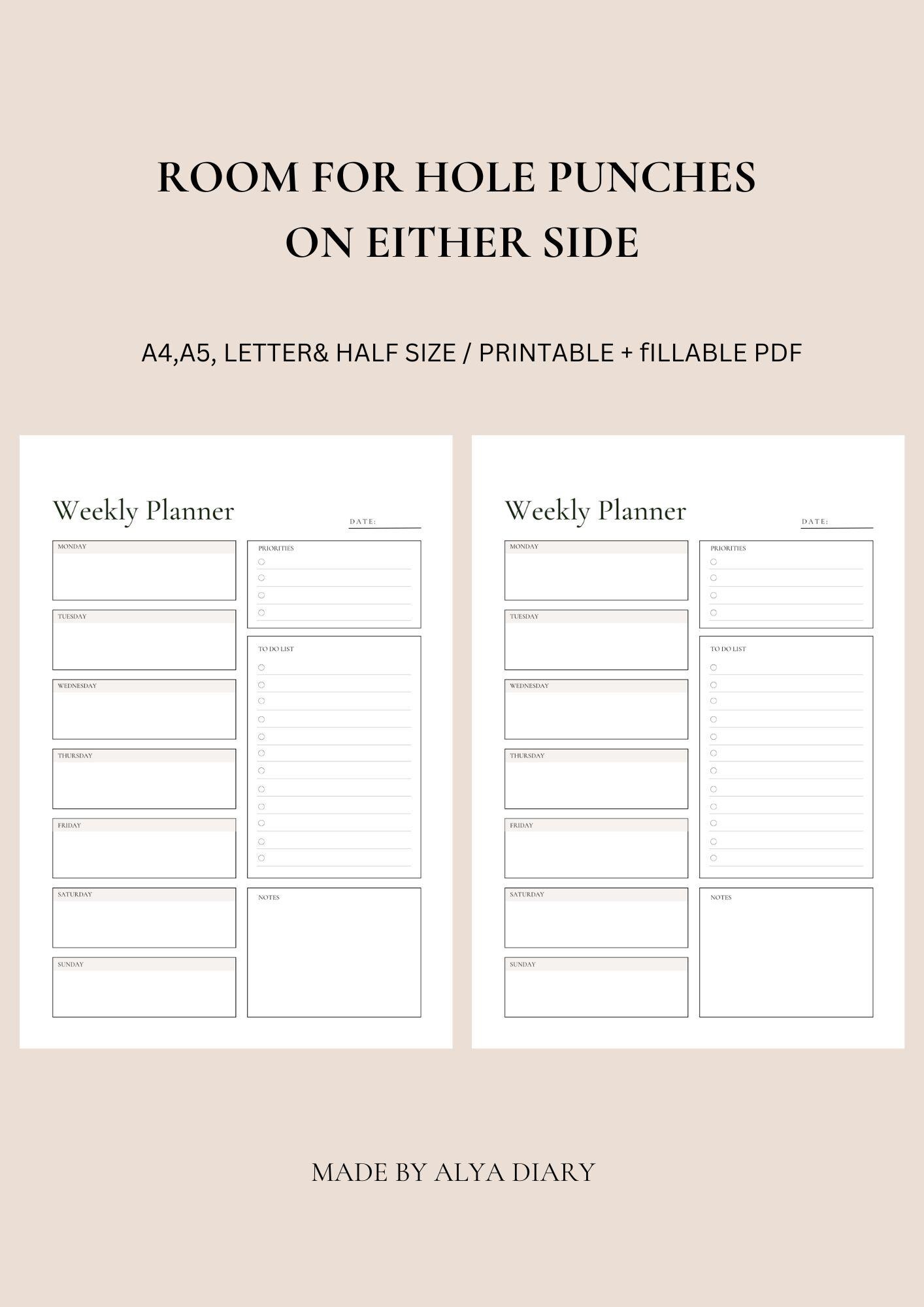 Simple Weekly Planner Printable and Minimal Weekly Planner, Weekly to ...