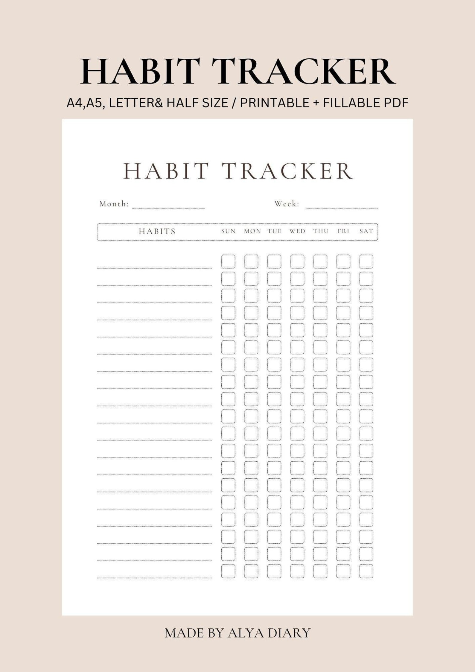 Simple Habit Tracker Printable and Minimal Habit Tracker, Weekly Habits ...