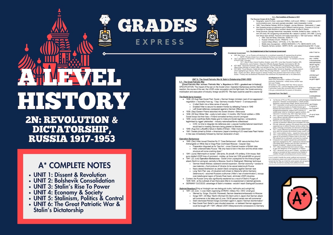 AQA A LEVEL HISTORY: 2N Russia A Complete Notes - Etsy