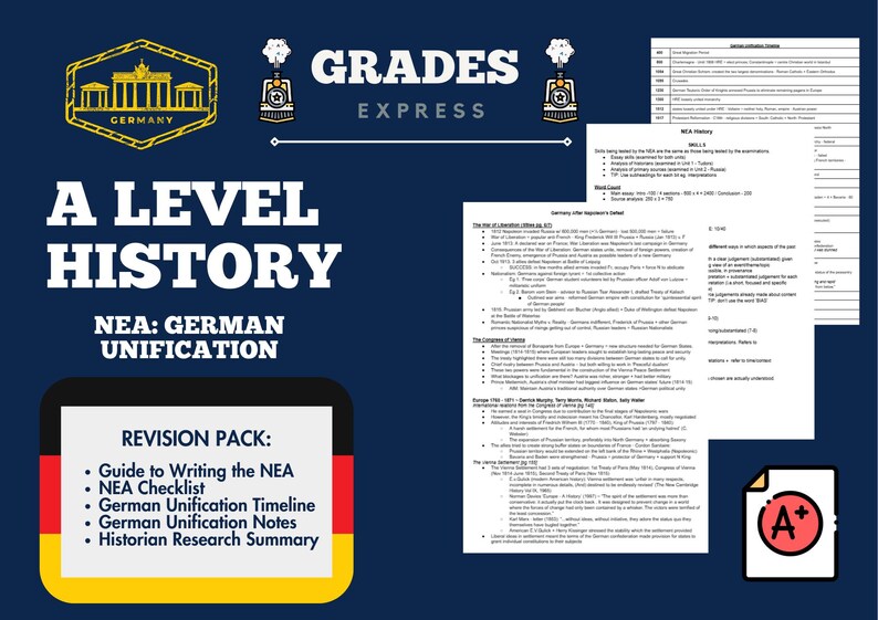 AQA A LEVEL History: NEA german Unification A Complete Notes - Etsy