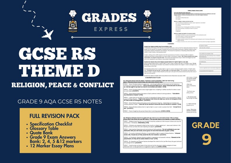 Grade 9 AQA GCSE RS: Theme D Religion, Peace & Conflict Full Revision ...