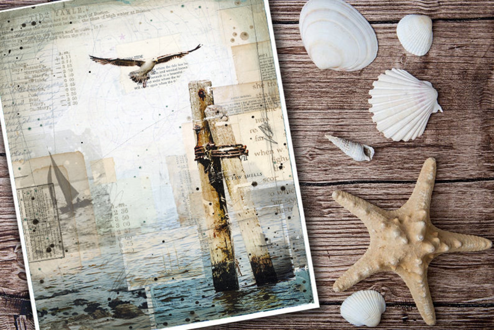 Low Tide Mixed Media Beach Art Print in 3 Sizes | Etsy