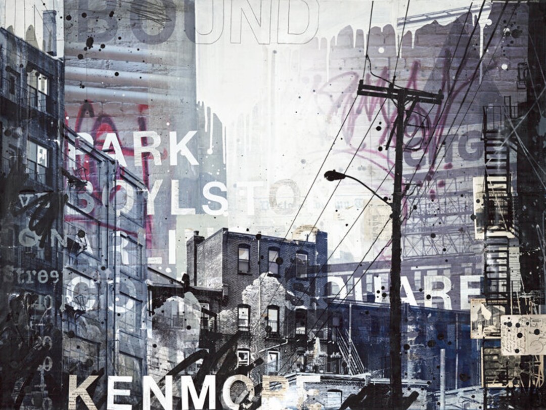 Inbound | Boston Art Print | Abstract Boston Skyline | Mixed Media ...