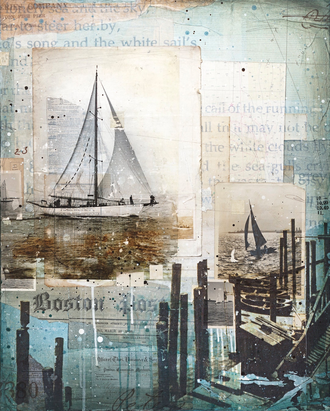 Fair Winds No. 1 | Sailing Art Print | Mixed Media Poster | New England ...