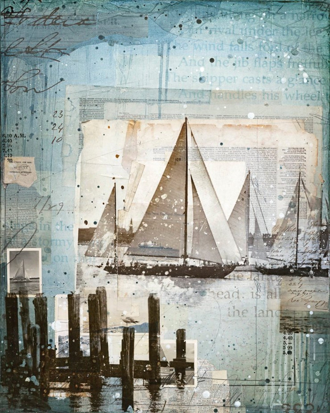 Fair Winds No. 2 | Sailing Art Print | Mixed Media Poster | New England ...