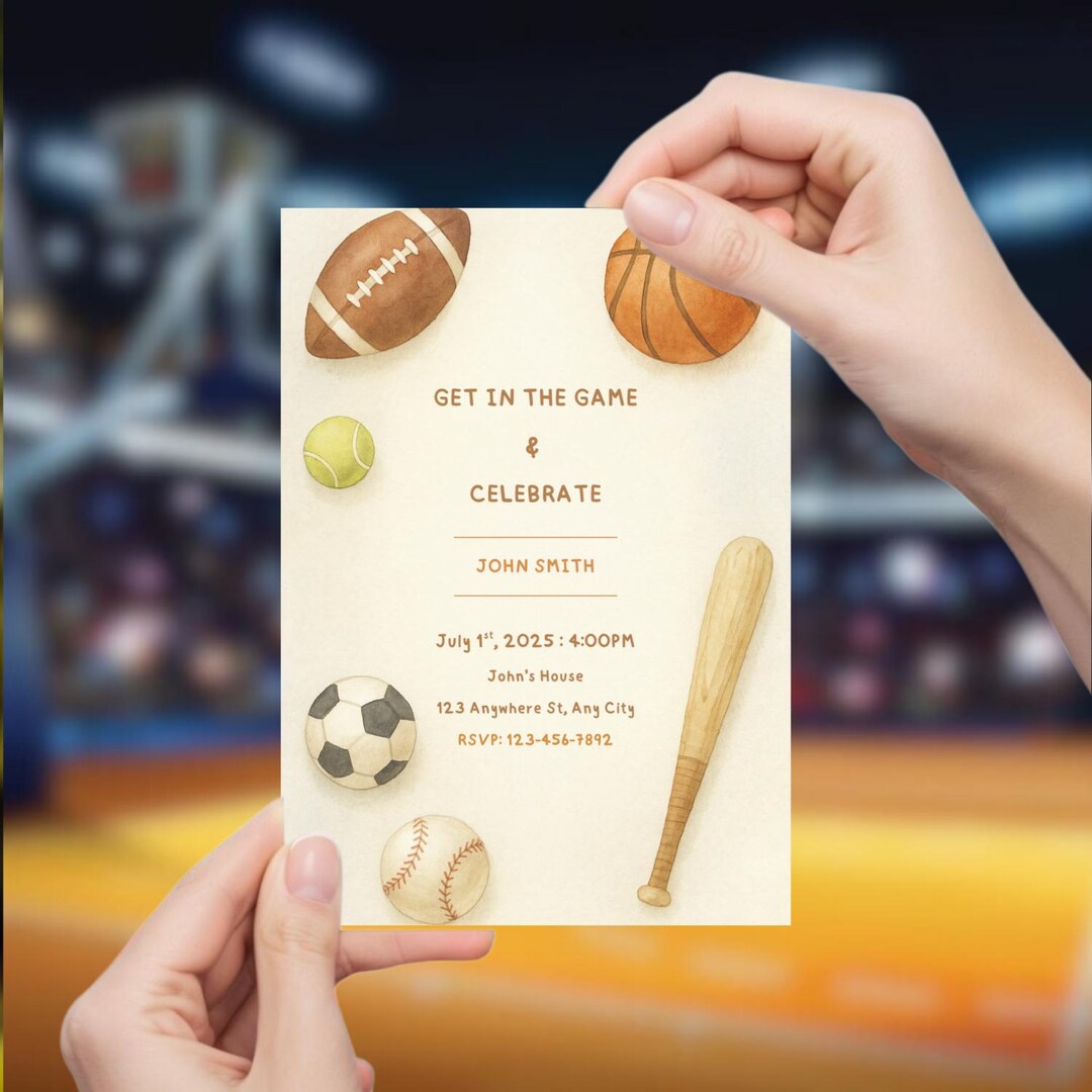5×7 Editable Sports Birthday Invitation Template | Printable Boys/girls ...
