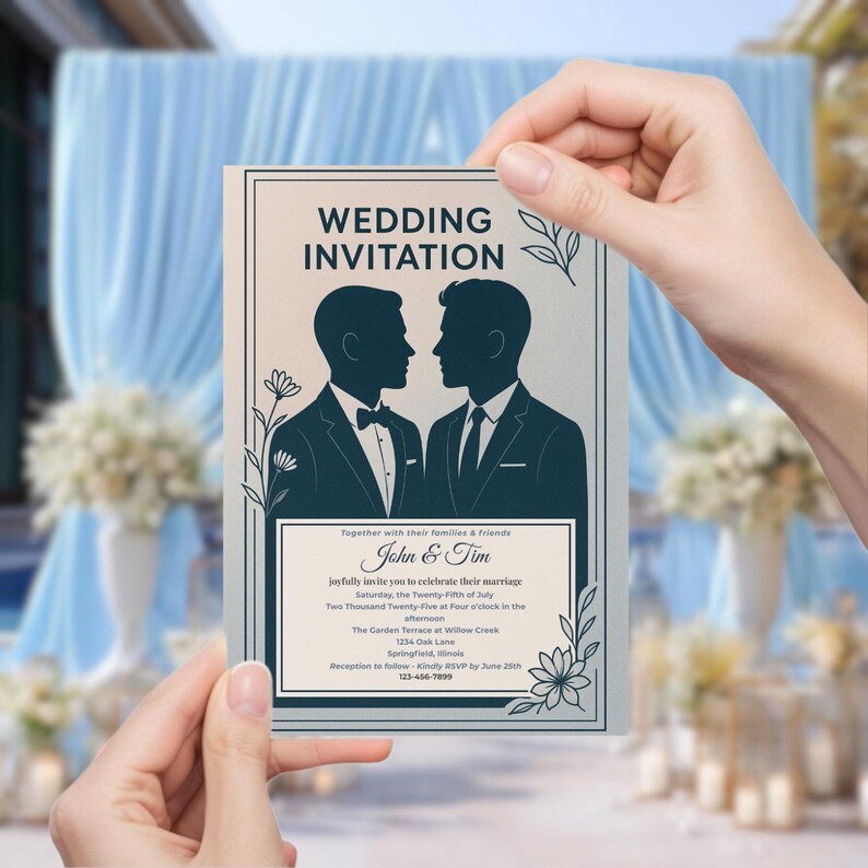 Navy Silhouette LGBTQ Wedding Invitation Template | Editable 5×7 ...