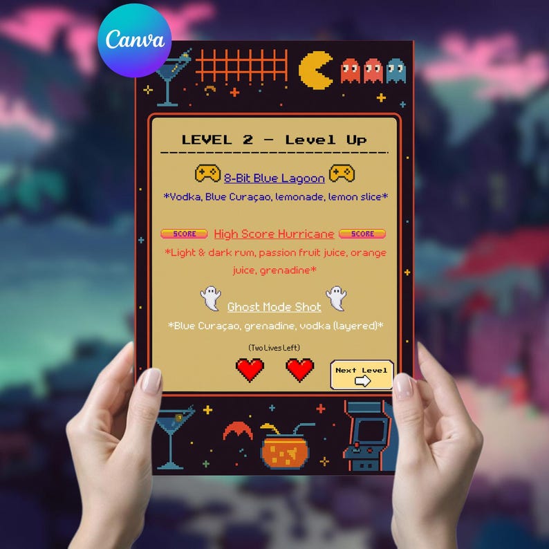Level 2 - Level up | Retro Arcade Bar Menu: Editable 80s/90s Game Theme ...