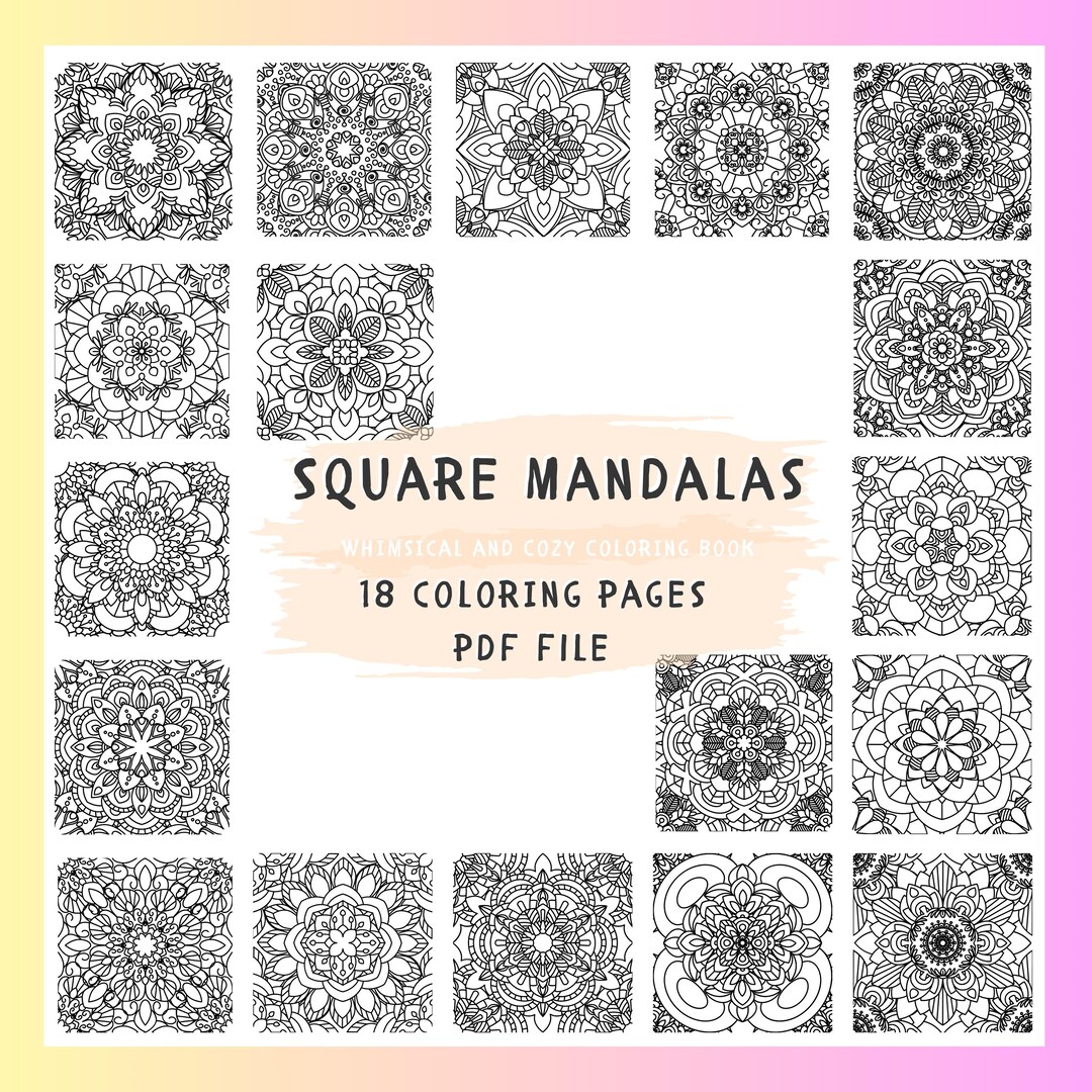 18 Mandala Coloring Pages - Intricate Square Designs for Relaxation by ...