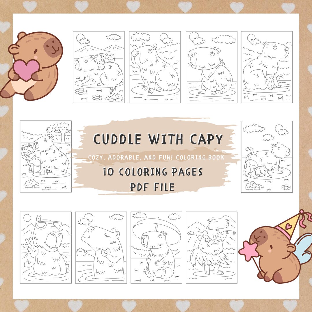 10 Cuddles With Capy Coloring Book - Adorable Capybara Designs for ...