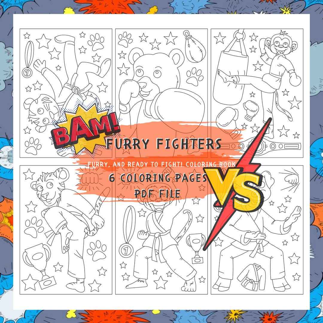 6 Furry Fighters Coloring Book - Tough and Playful Animals Training for ...