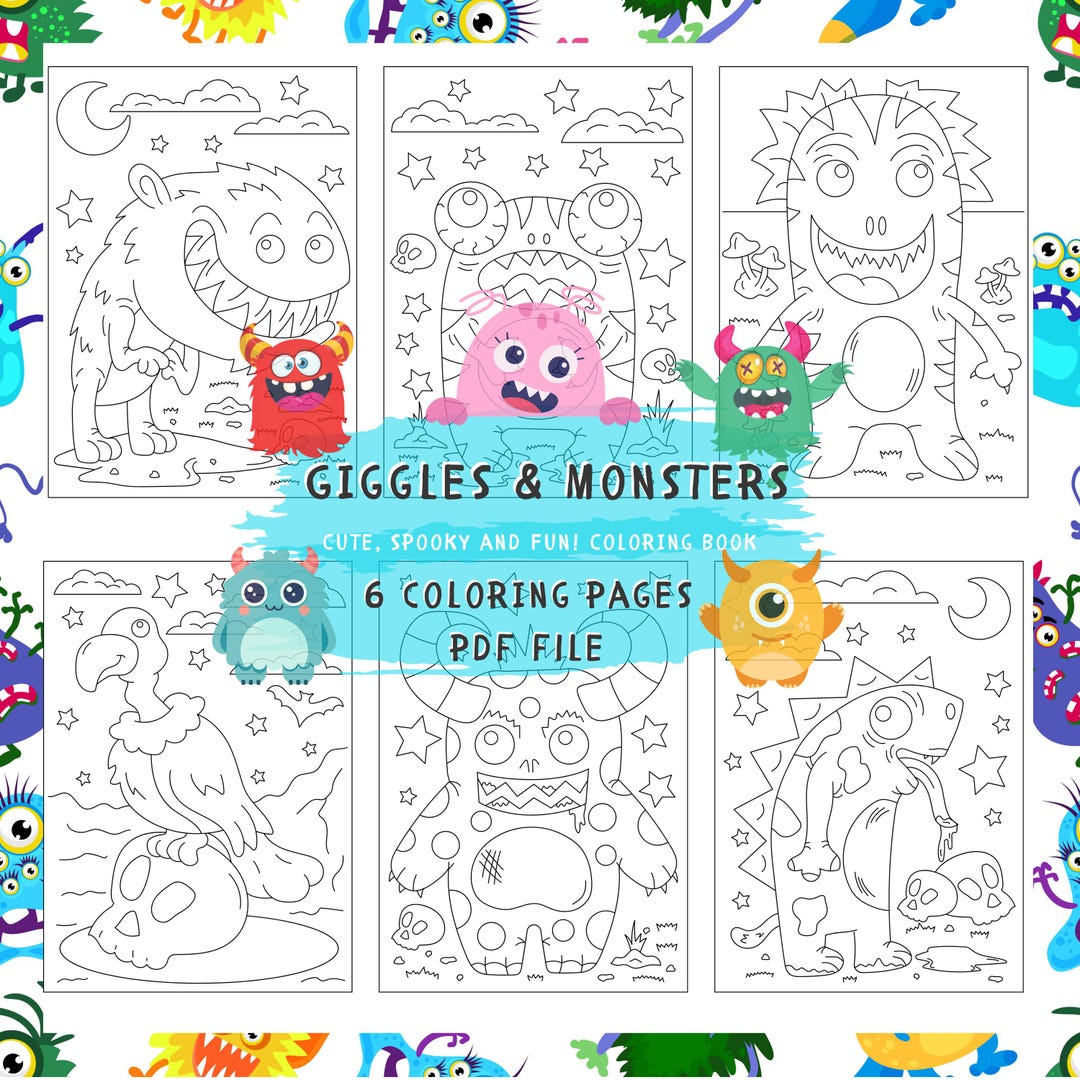 6 Giggles and Monster Coloring Pages - Cute, Spooky, and Fun Designs by ...